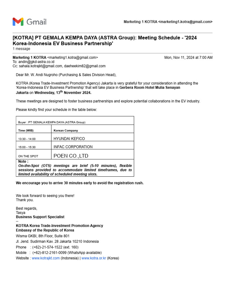 Gmail - (KOTRA) PT GEMALA KEMPA DAYA (ASTRA Group) - Meeting Schedule - '2024 Korea-Indonesia EV ...