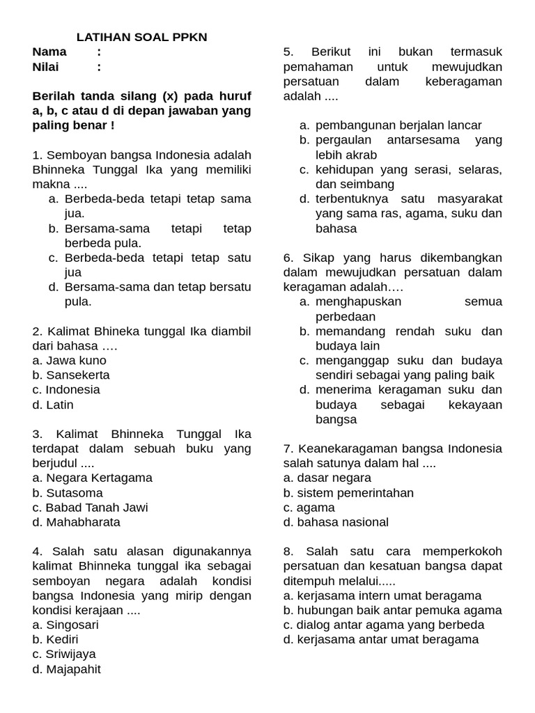 LATIHAN SOAL PPKN | PDF