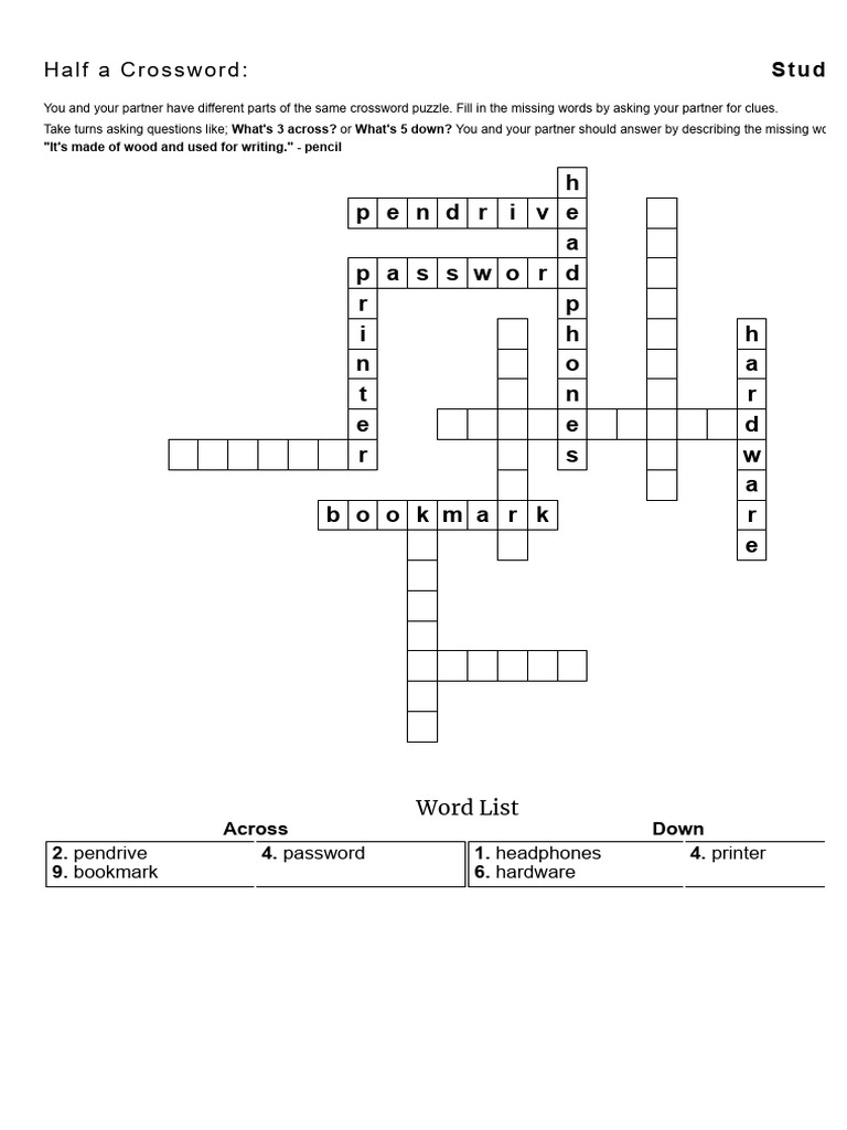 Exercise 2 Half A Crossword Vocab - Today | PDF | Crossword | Games Of ...
