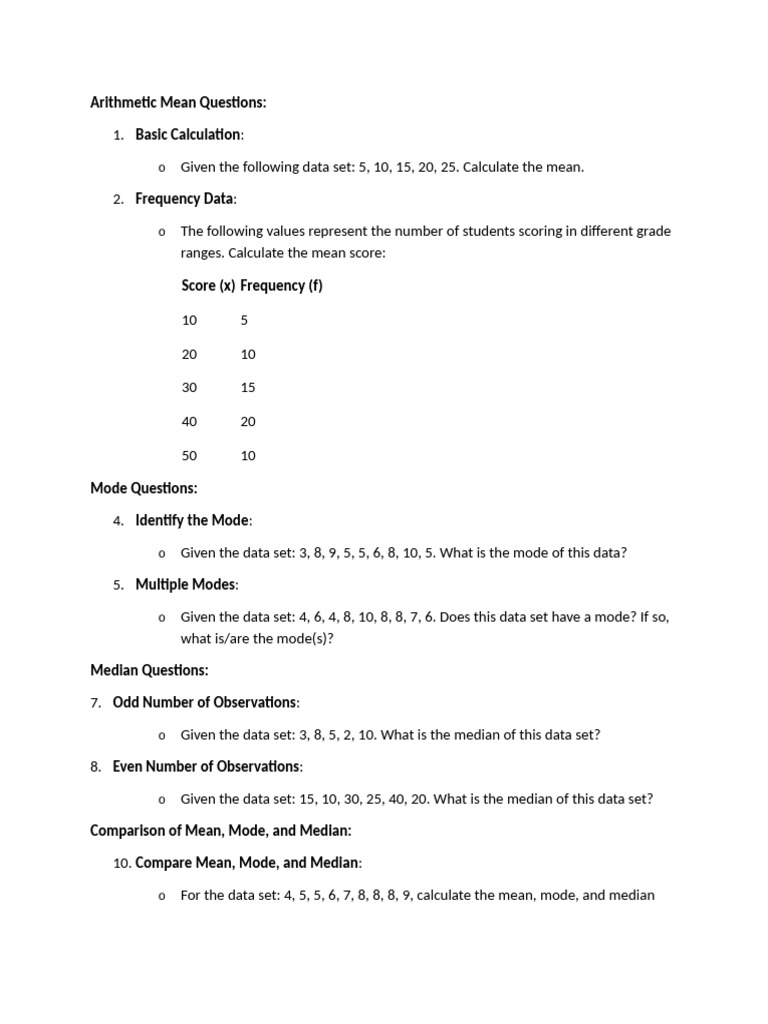 Arithmetic Mean Questions | PDF