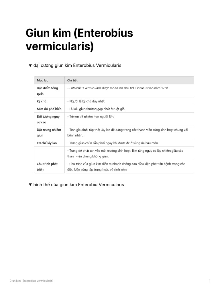 Giun Kim (Enterobius Vermicularis) | PDF