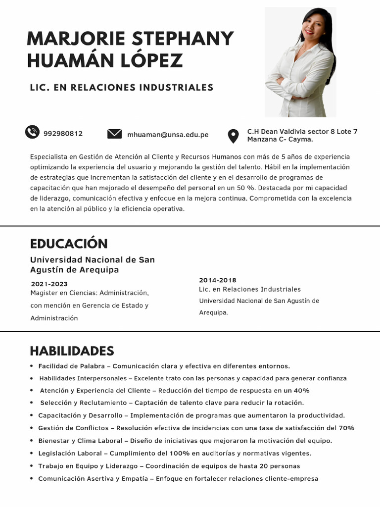 Curriculum Marjorie Huaman Lopez | PDF