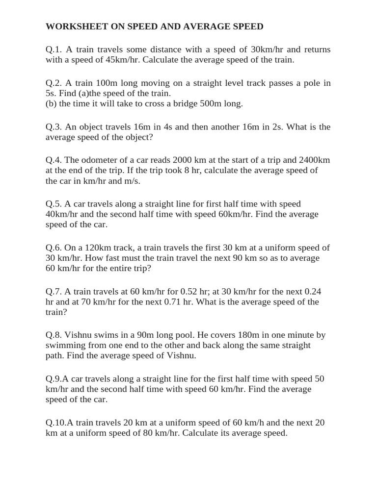 Speed and Average Speed Worksheet | PDF