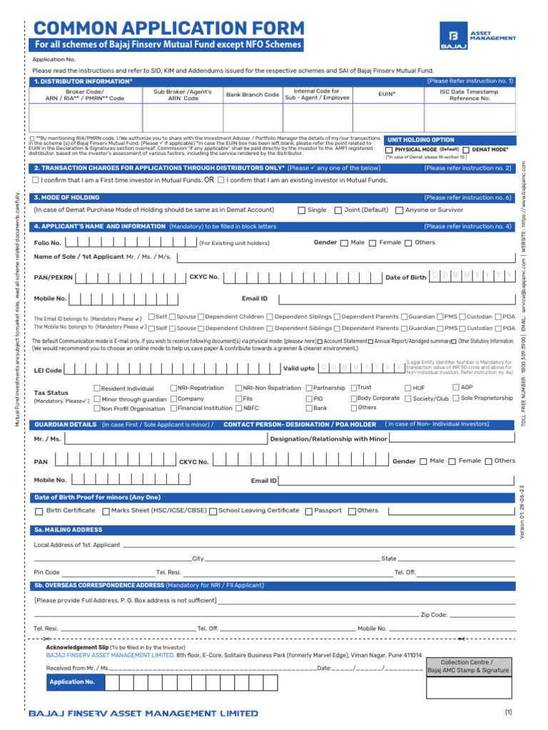 Bajaj Finserv Mutual Fund Application Form | PDF | Cheque | Mutual Funds