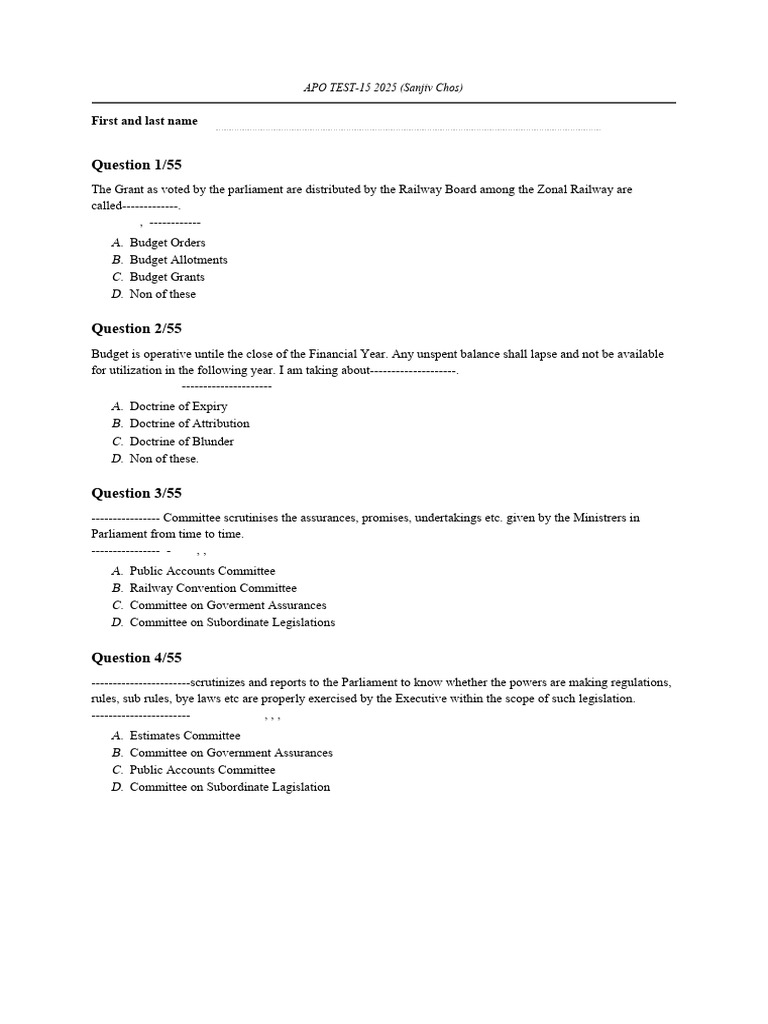 APO TEST-15 2025 (Sanjiv Chos) - questions | PDF | Debits And Credits ...