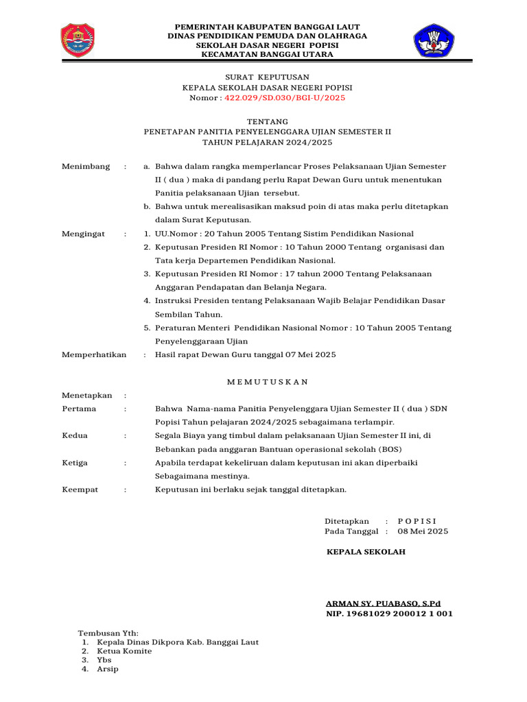 SK Panitia UAS 2024-2025 | PDF