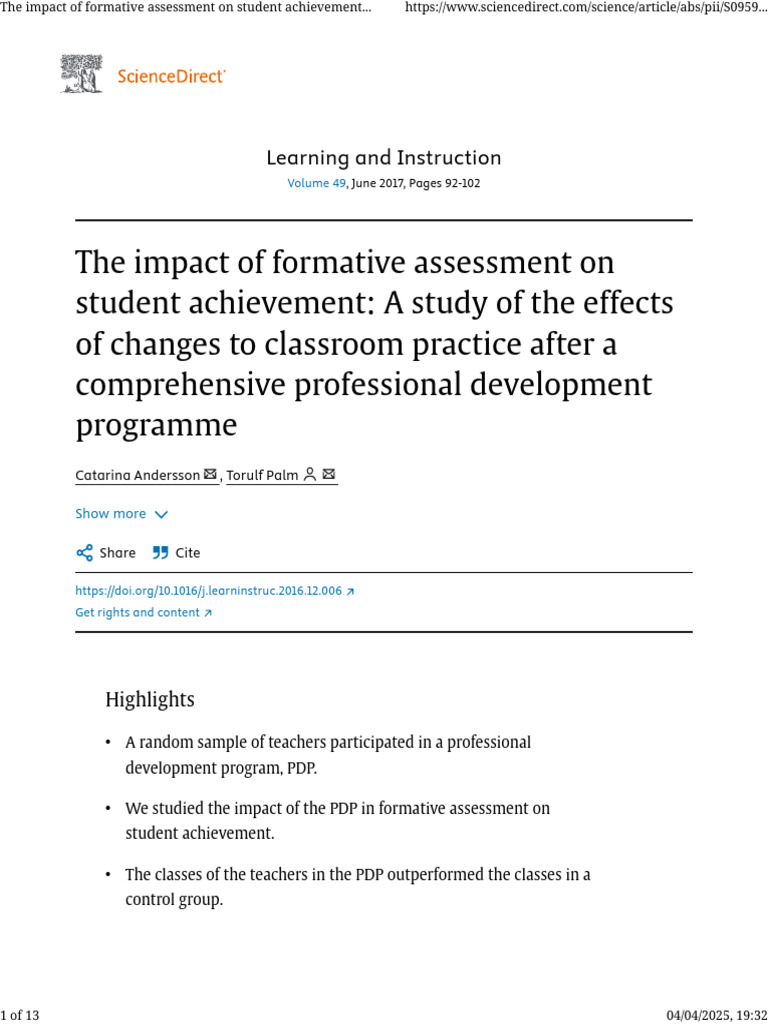 The Impact of Formative Assessment On Student Achievement - A Study of ...