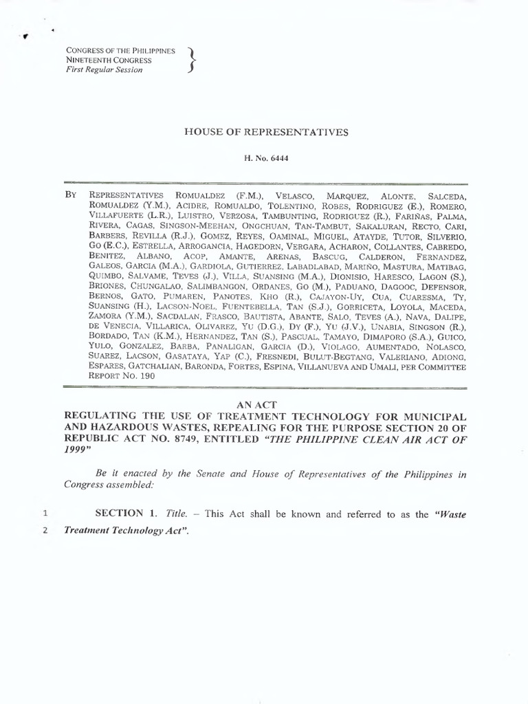 House Bill No. 6444 - "Waste Treatment Technology Act" | PDF | Waste ...