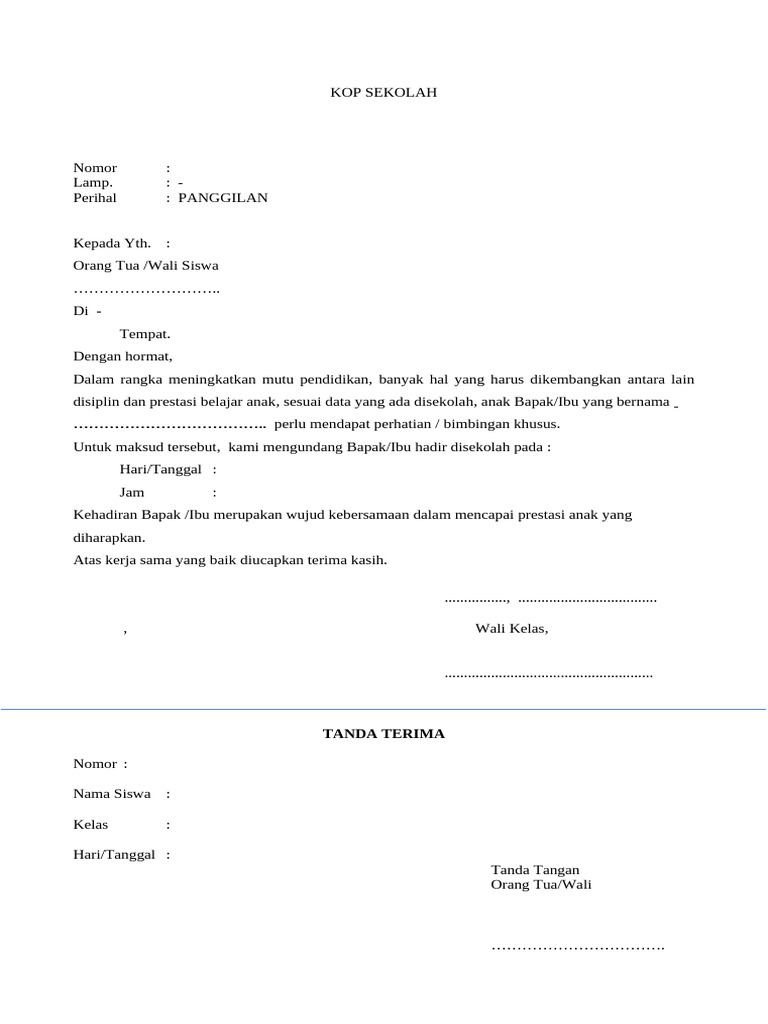 Surat Pangilan Siswa | PDF