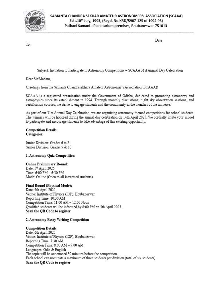 Scaaa Letter-1 - 250404 - 110223 | PDF | Science | Physical Sciences