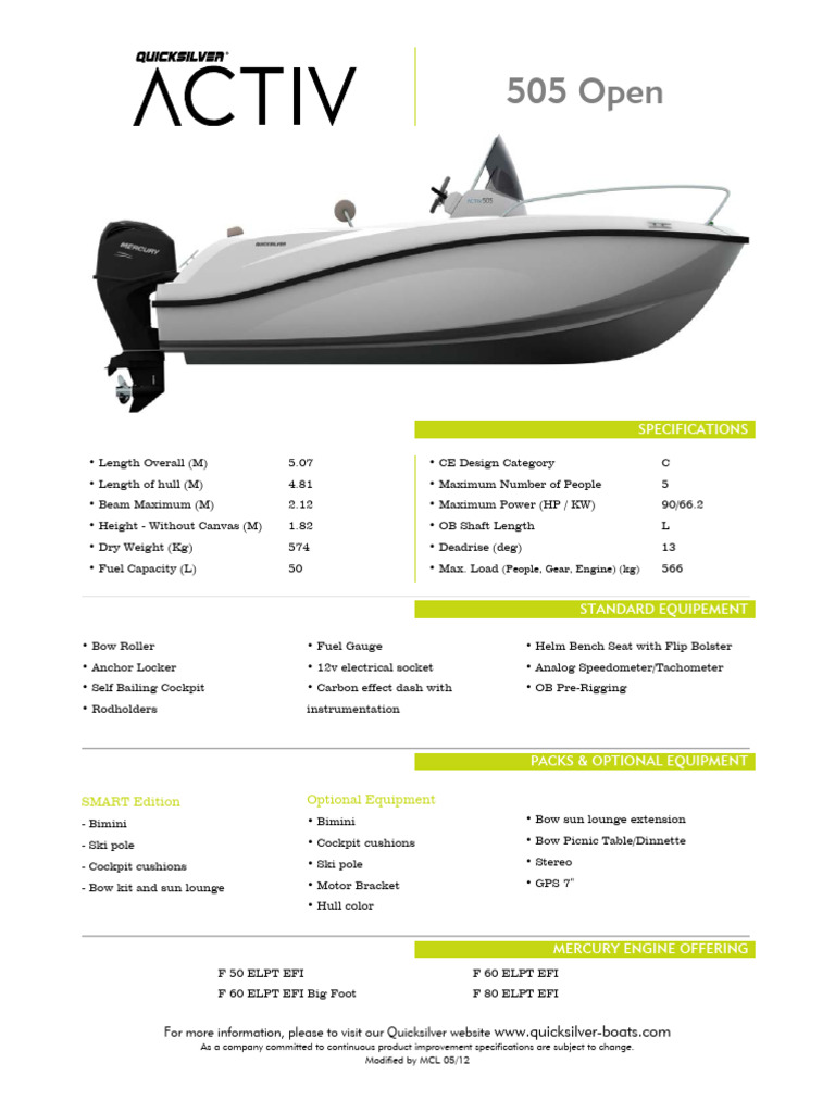 2014 08-Products-Sheet Quicksilver 505open en | PDF | Vehicle ...