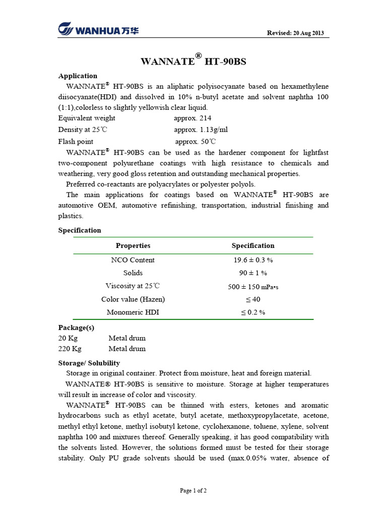 Wannate-HT-90BS - Hexamethylene Diisocyanate (HDI) ) SB PU Hardener ...