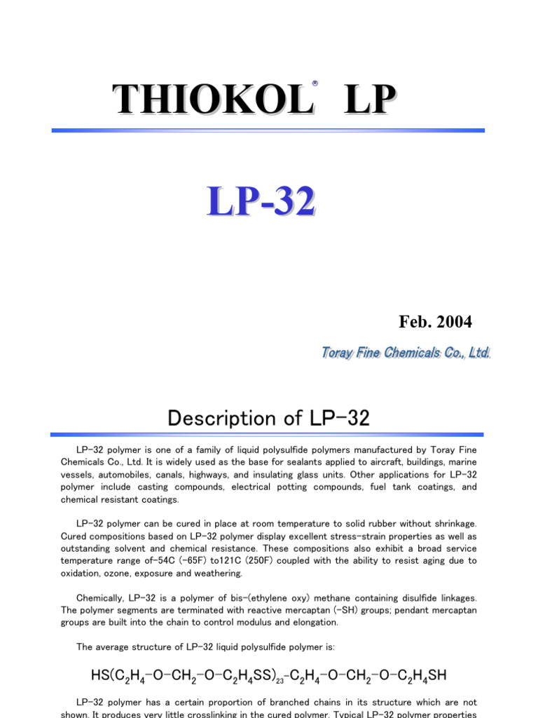 LP-32 Polysulfide Polymer Overview | PDF | Solvent | Polymers