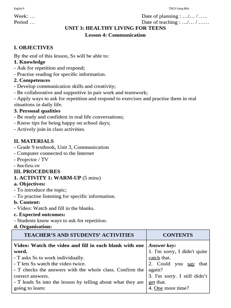 E9 Lesson Plan Week 7 + 8 | PDF | English Language | Verb