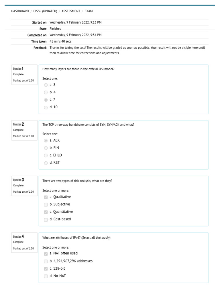 CISSP Exam Assessment Overview | PDF | Public Key Cryptography | Osi Model