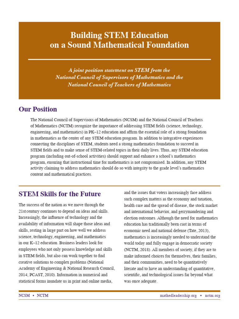Building STEM Education on a Sound Mathematical Foundation (NCSM-NCTM ...
