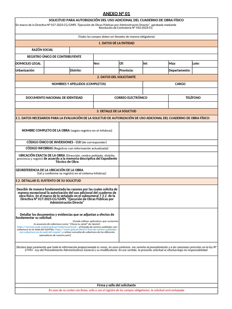 Anexo 01 - Solicitud de Uso Adicional Del COF | PDF