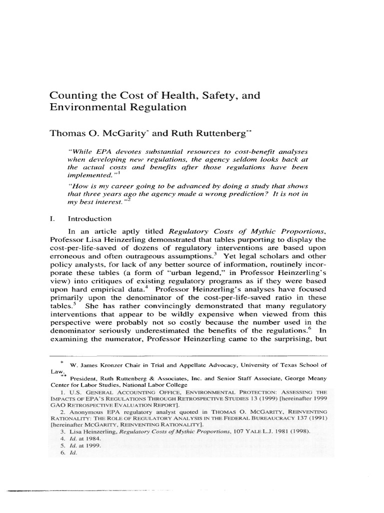 Counting the cost of health, safety, and environmental regulation | PDF ...