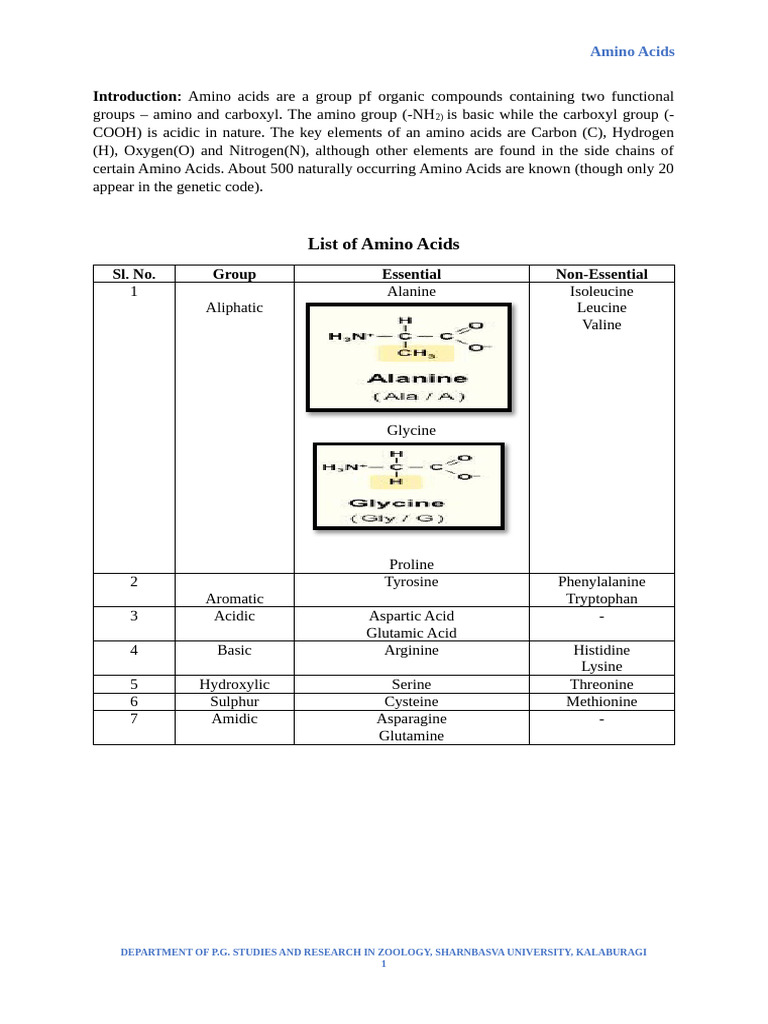Amino Acids - Structure Classification & Functions | PDF