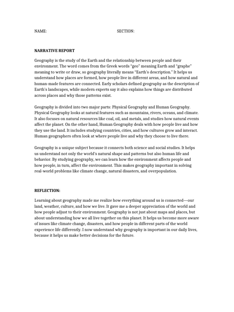Geography Narrative Report | PDF