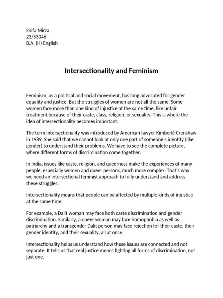 INTERSECTIONALITY AND FEMINISM | PDF | Intersectionality | Feminism