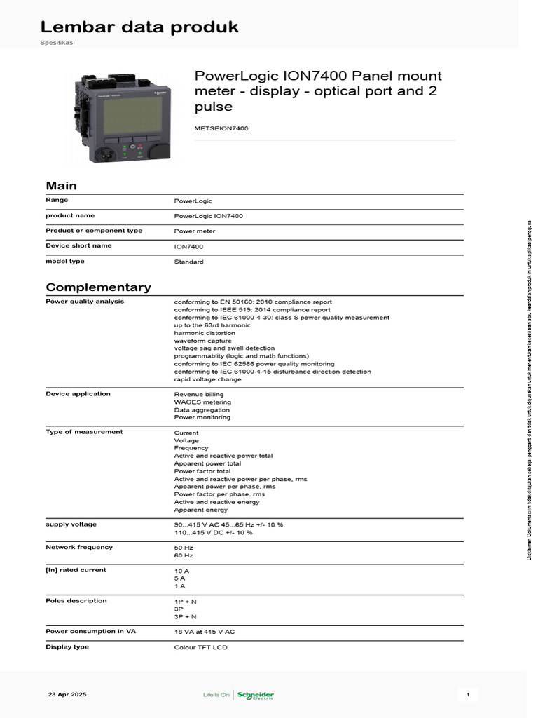 Schneider Electric - PowerLogic-ION7400-Power-Quality-Meters ...