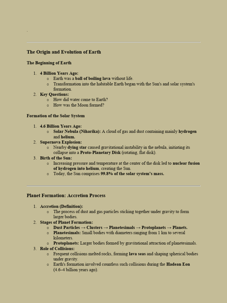 Evolution of Earth Notes | PDF | Earth | Formation And Evolution Of The ...