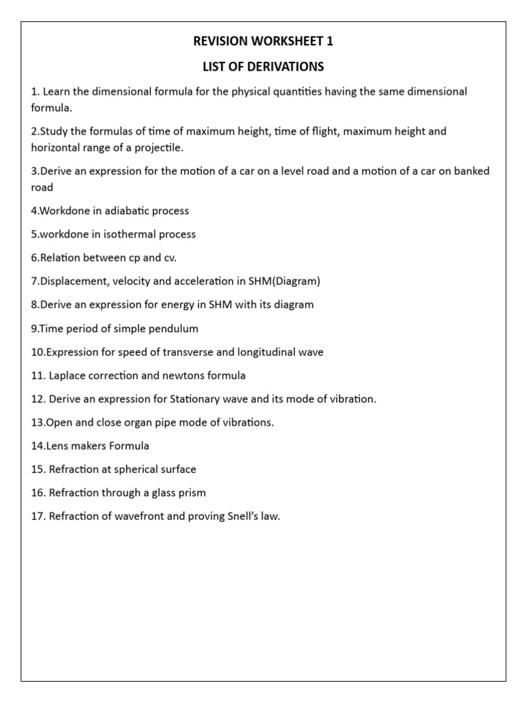 Physics Derivations and Formulas Guide | PDF
