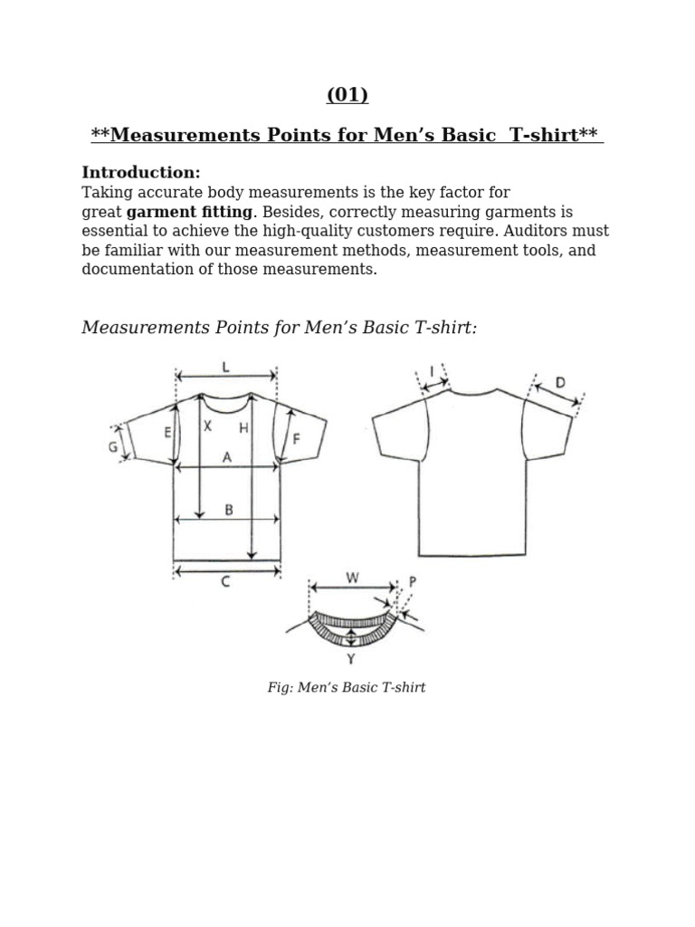 Assignment For Measurements Points For Men Tee | PDF