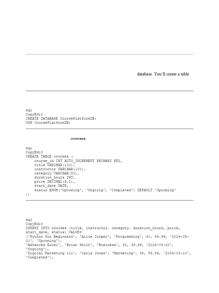 MySQL CRUD Activity Online Course Management | PDF | Databases | Data ...