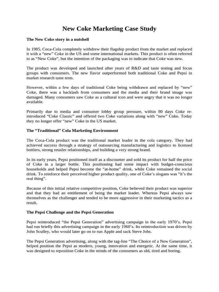 1-New Coke Marketing Case Study | PDF | Coca Cola | Pepsi