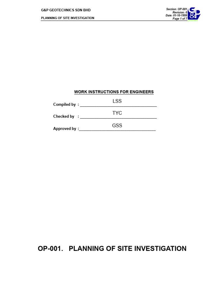 OP-001 Planning of Site Investigation | PDF | Deep Foundation ...