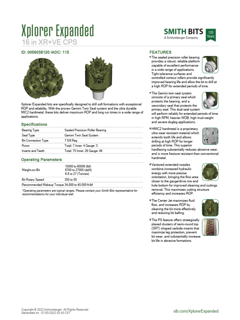 1 Primary Bit 160 XR+, IADC 115 | PDF | Bearing (Mechanical ...