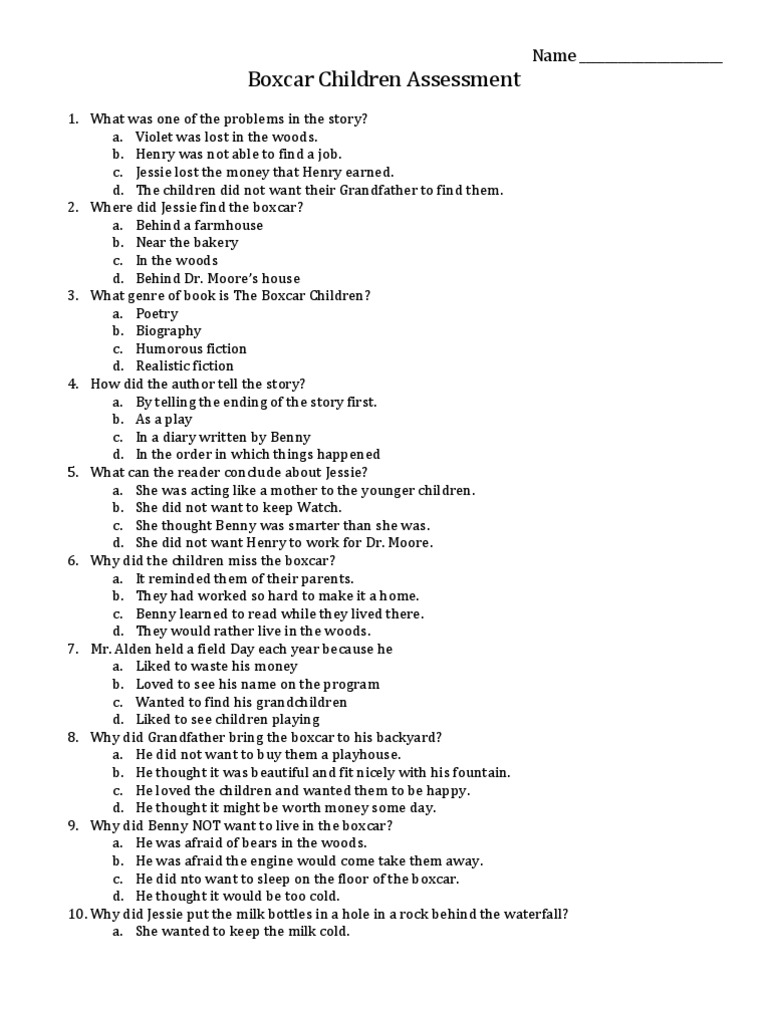 Boxcar Test | PDF | The Boxcar Children