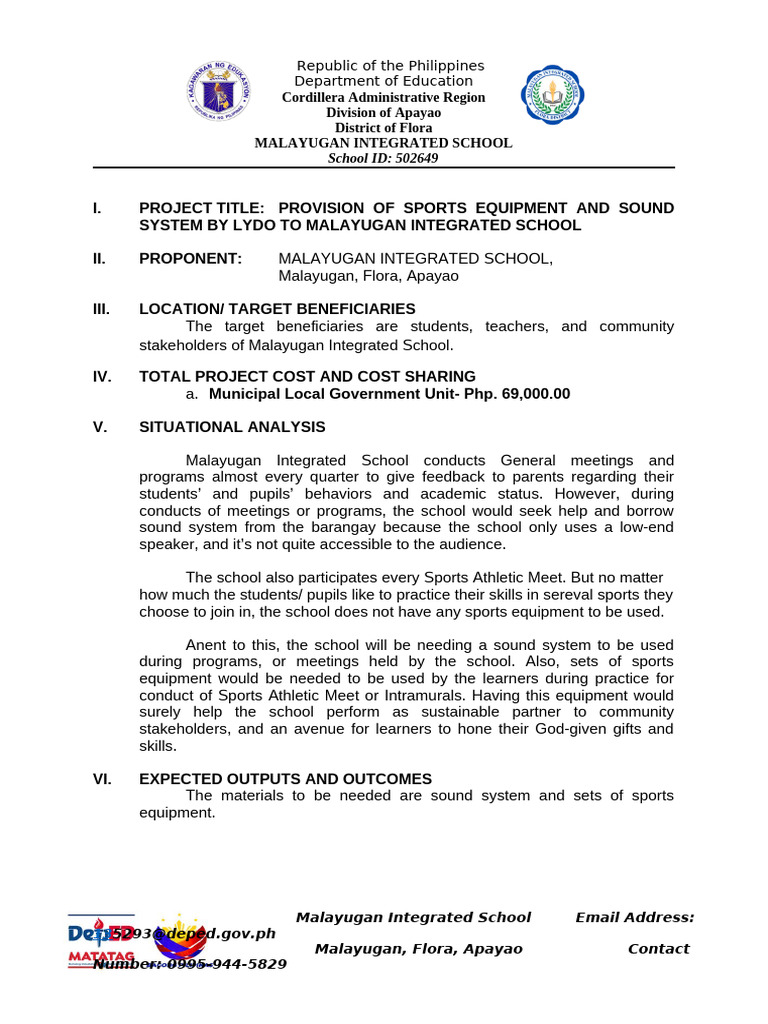 PROJECT Proposal Sound System - Sports Equipment To LGU | PDF