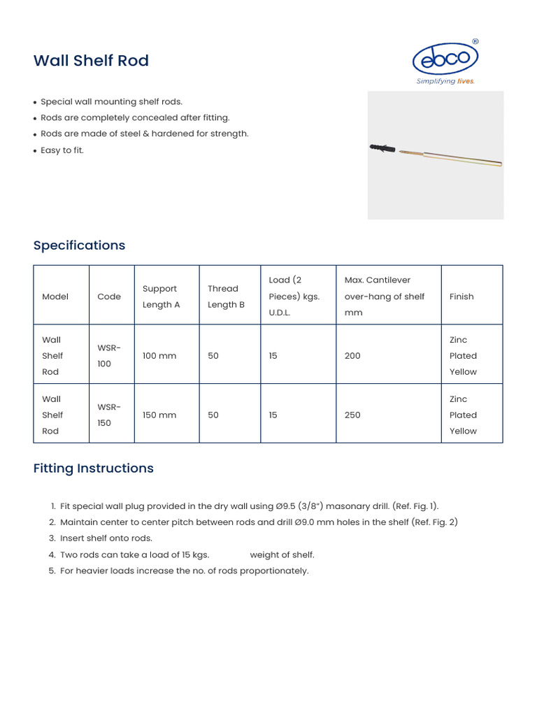 Concealed Steel Wall Shelf Rods | PDF