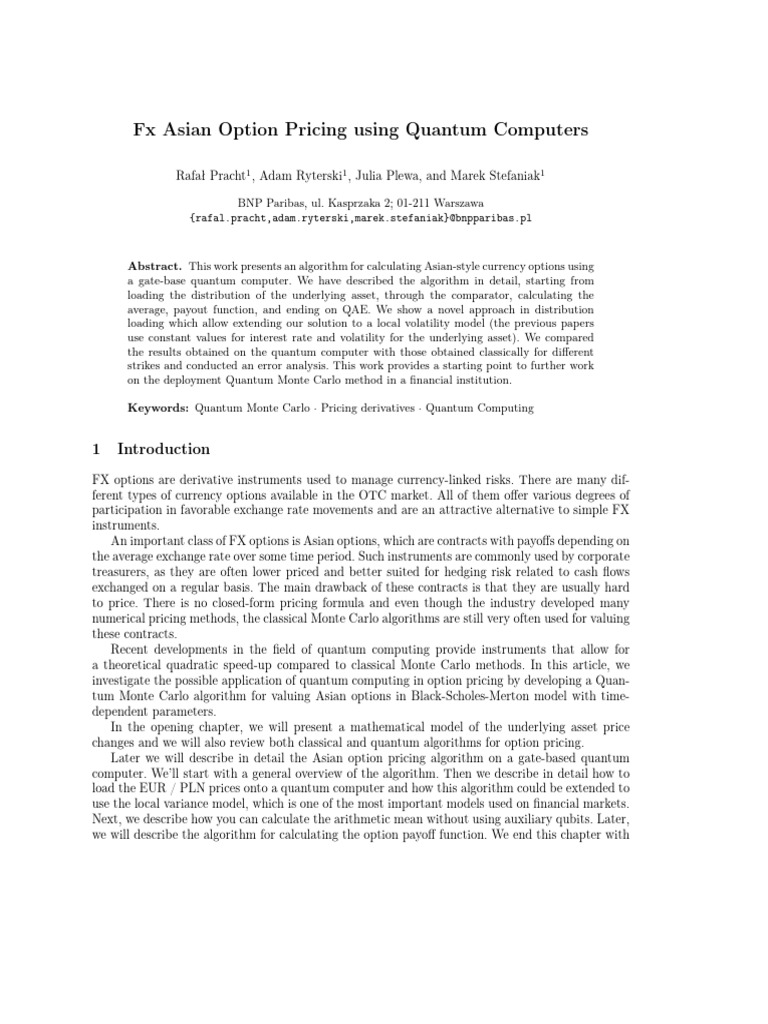 Fx Asian Option Pricing Using Quantum Computers | PDF | Option (Finance ...
