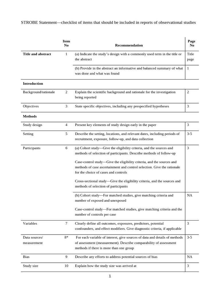 STROBE Checklist | PDF | Cohort Study | Confounding