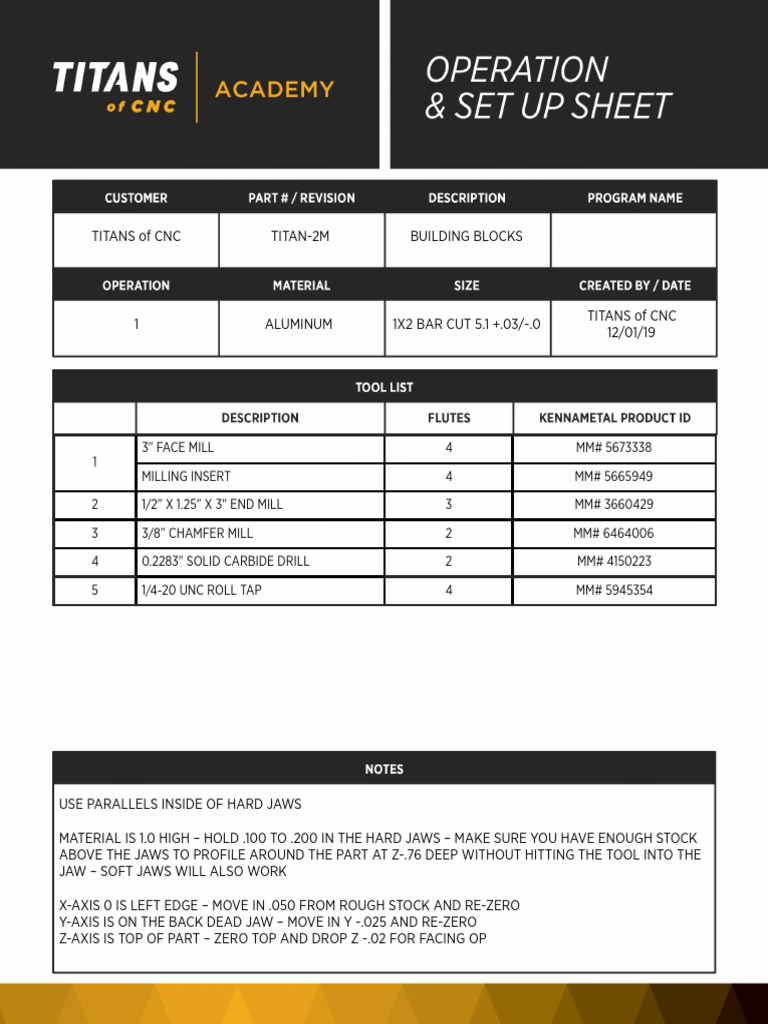 TITAN-2M Setup - Operation Sheet | PDF