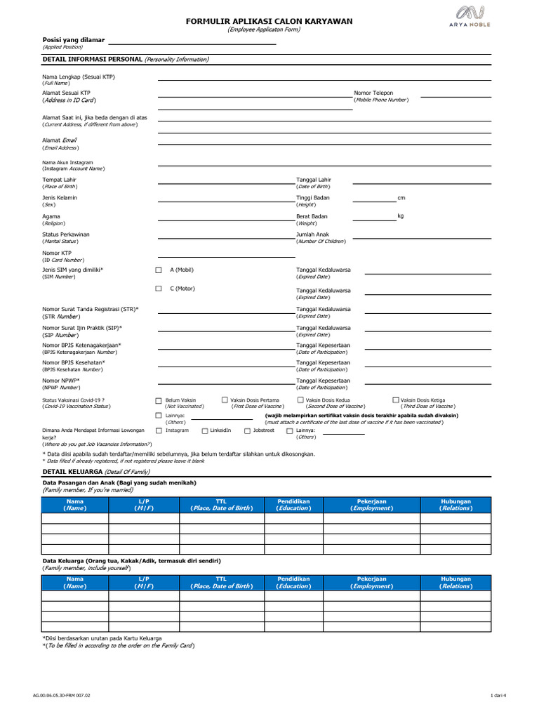 Formulir Aplikasi Calon Karyawan (FACK) | PDF