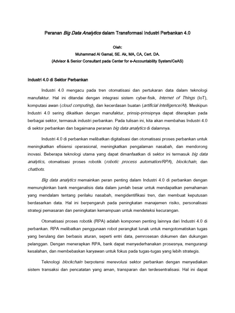 Big Data Analytics Pada Industry Perbankan 4.0 | PDF