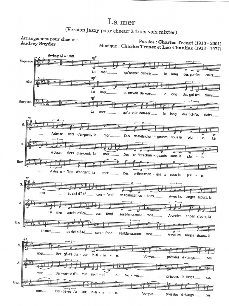 La Mer Trenet Partition 3 Voix | PDF