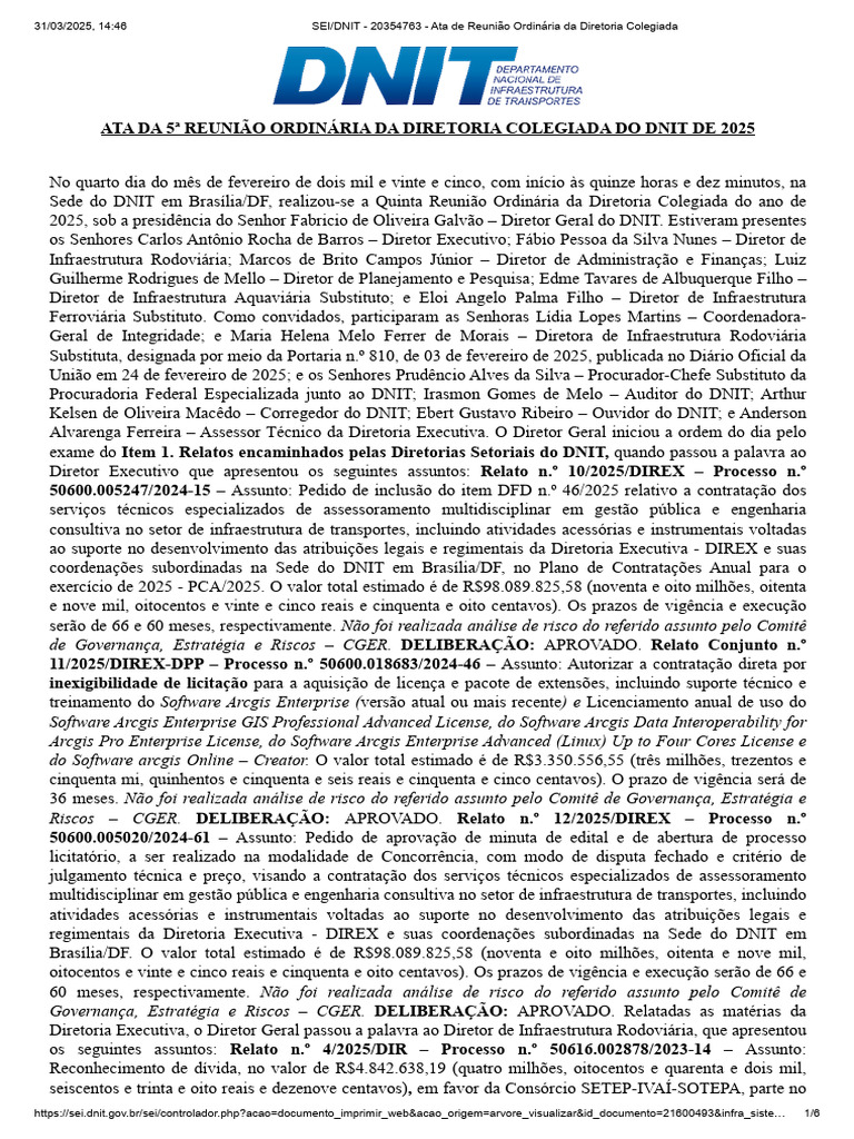 Ata da 5ª Reunião do DNIT 2025 | PDF