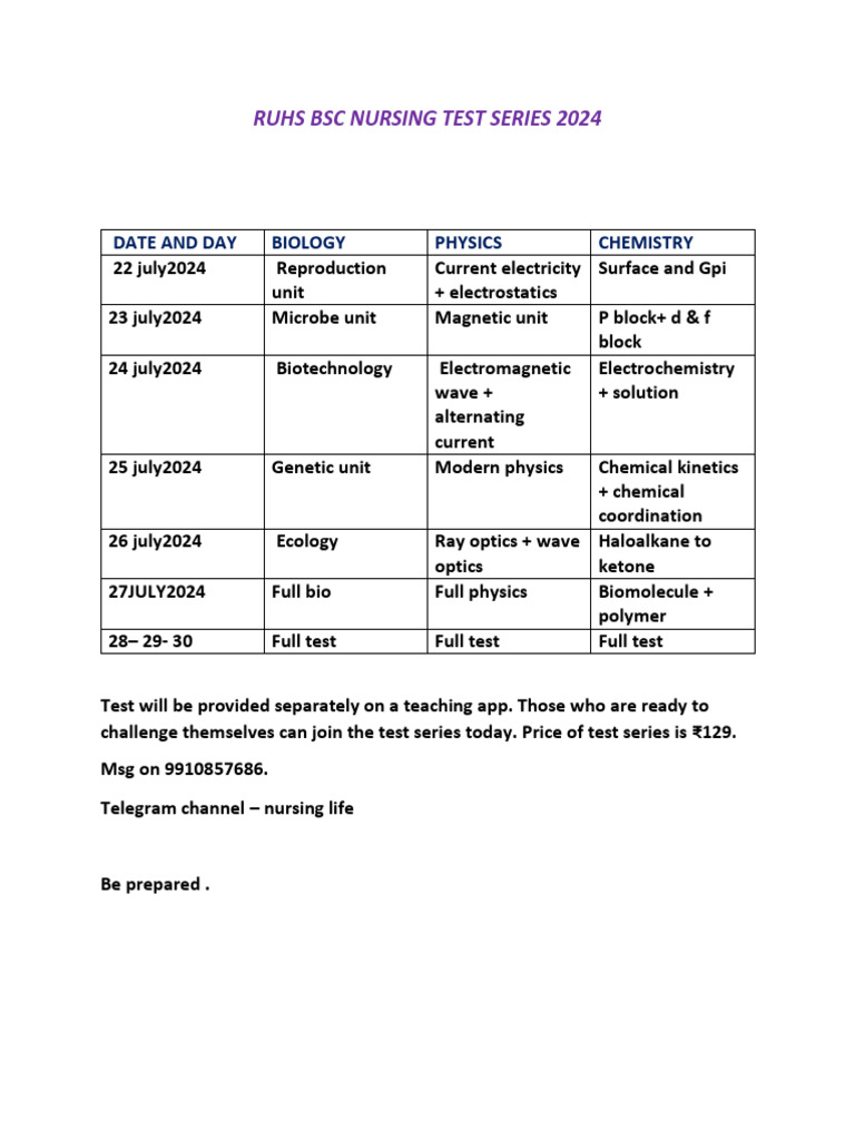 Ruhs 2024 Test Schedule | PDF