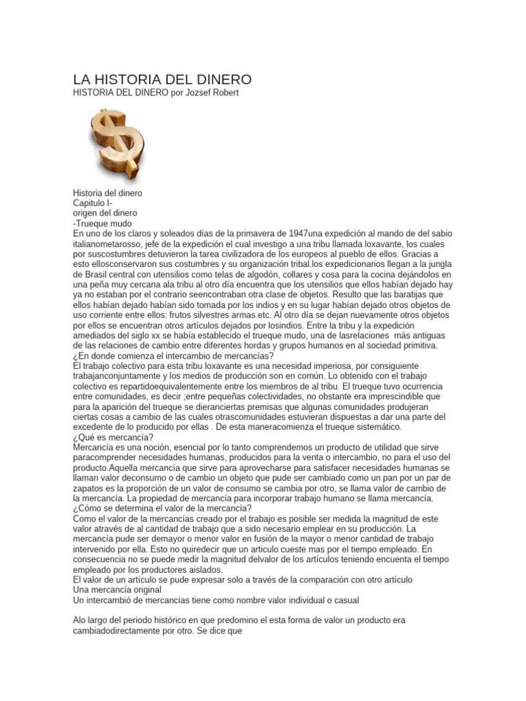 Historia del Dinero por Jozsef Robert | PDF | Moneda | Dinero