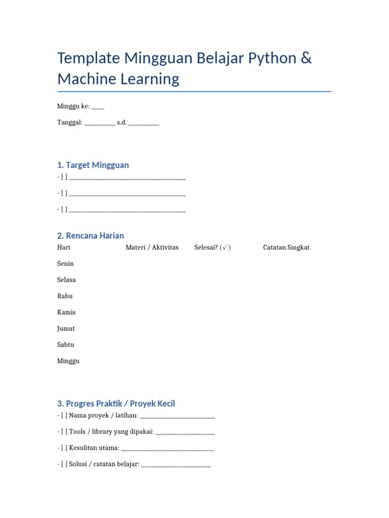 Template Mingguan Belajar Python AI | PDF