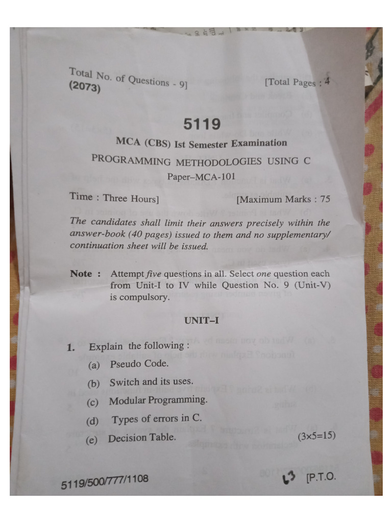Hpu Mca 2nd Sem Paper | PDF