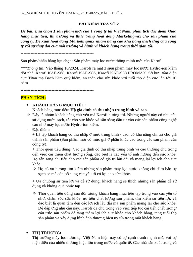 82 - NGHIÊM THỊ HUYỀN TRANG - 23D140225 - BÀI KT SỐ 2 | PDF