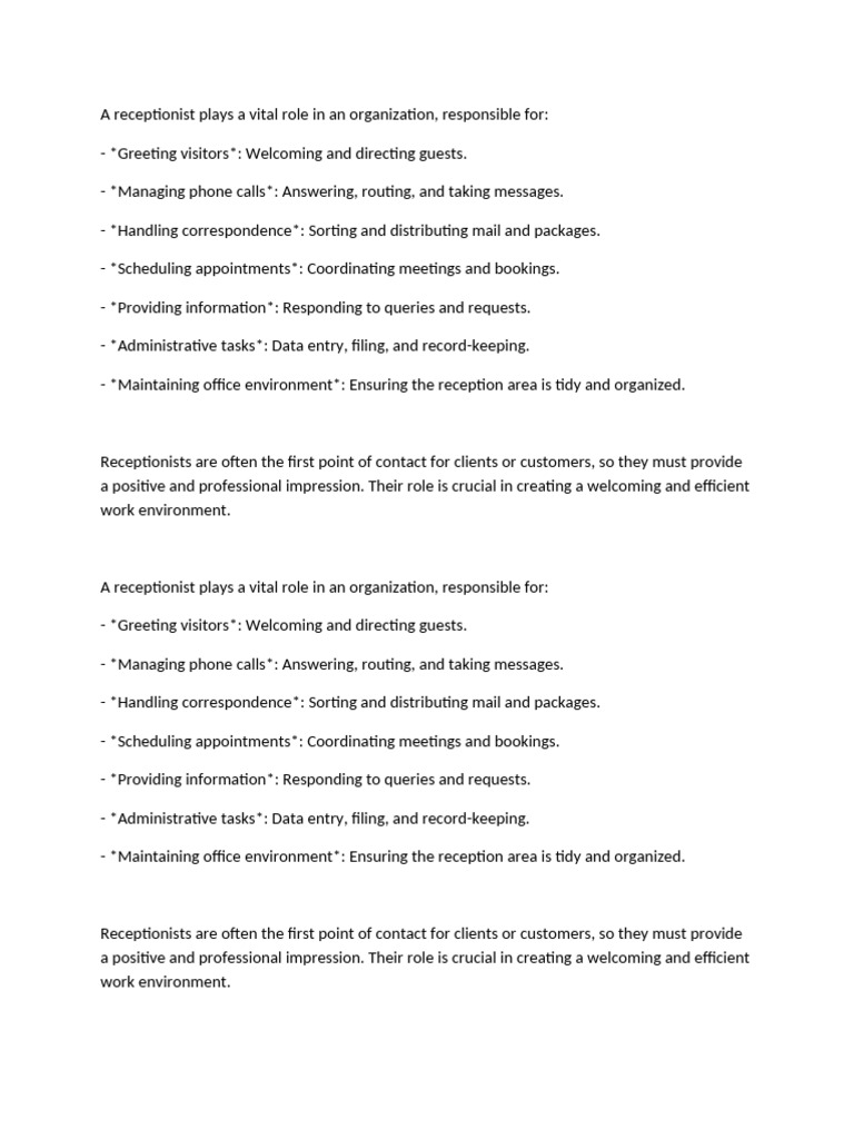 Essential Documents for Receptionists | PDF