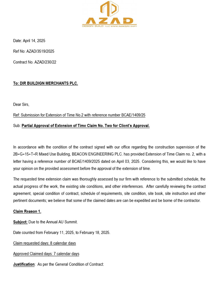 Partial Approval of Time Extension Claim #02 April 14, 2025 | PDF ...